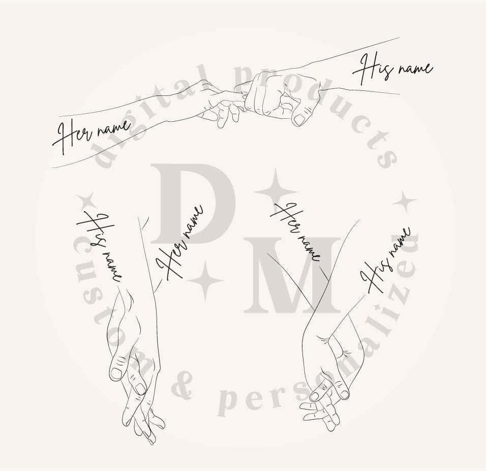 10 Custom Couple Holding Hands With Text Names SVG Bundle Pinky Hold ...