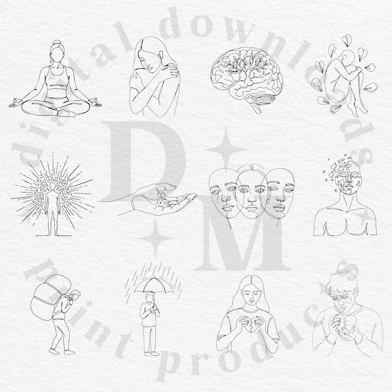 30 Mental Health One Line SVG PNG Bundle | Self-care & Emotional ...