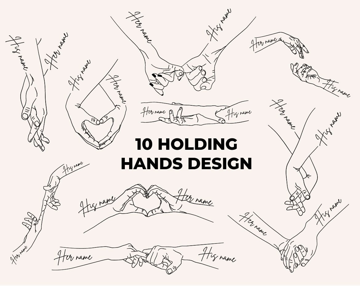 10 Custom Couple Holding Hands With Text Names SVG Bundle Pinky Hold ...