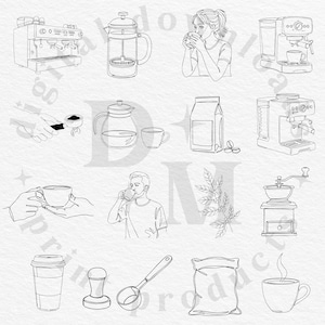 45 Coffee SVG PNG Bundle Hand Drawn Coffee Makers, Cups, Beans, Barista ...