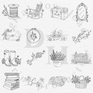 50 Cottagecore SVG PNG Bundle Hand Drawn Cozy Floral Decor, Books ...