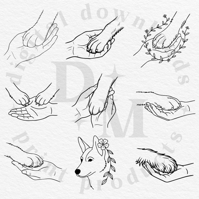 25 Dog Paws and Hands Line Art Bundle | Pet Memorial SVG PNG | Dog ...