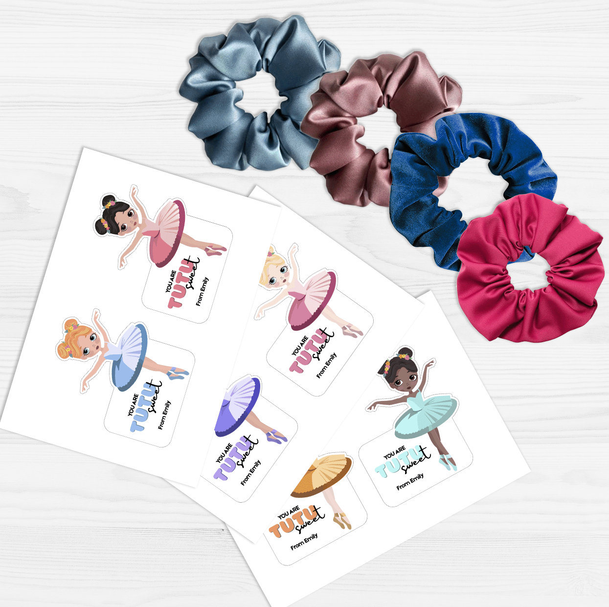 6 Printable Ballerina Scrunchie Holder Cards Tag Template Tutu Sweet ...