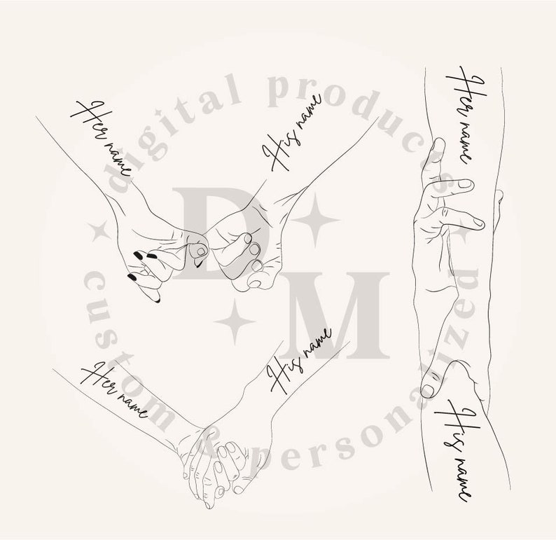 10 Custom Couple Holding Hands With Text Names SVG Bundle Pinky Hold ...