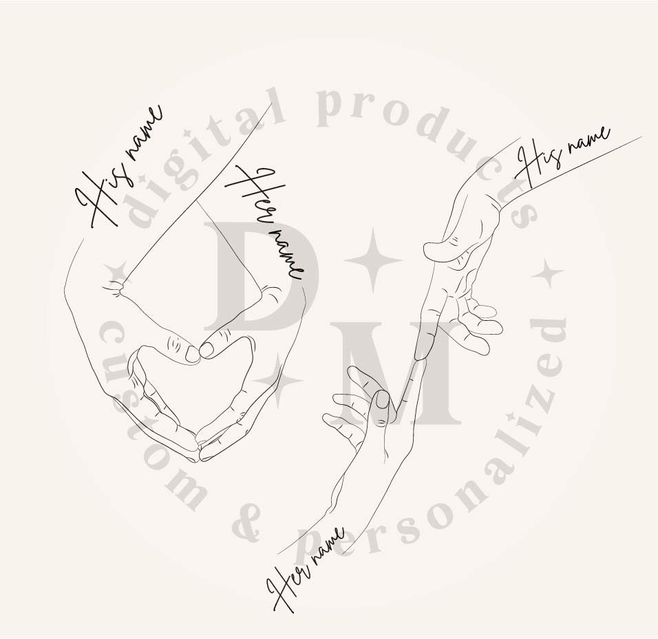 10 Custom Couple Holding Hands With Text Names SVG Bundle Pinky Hold ...