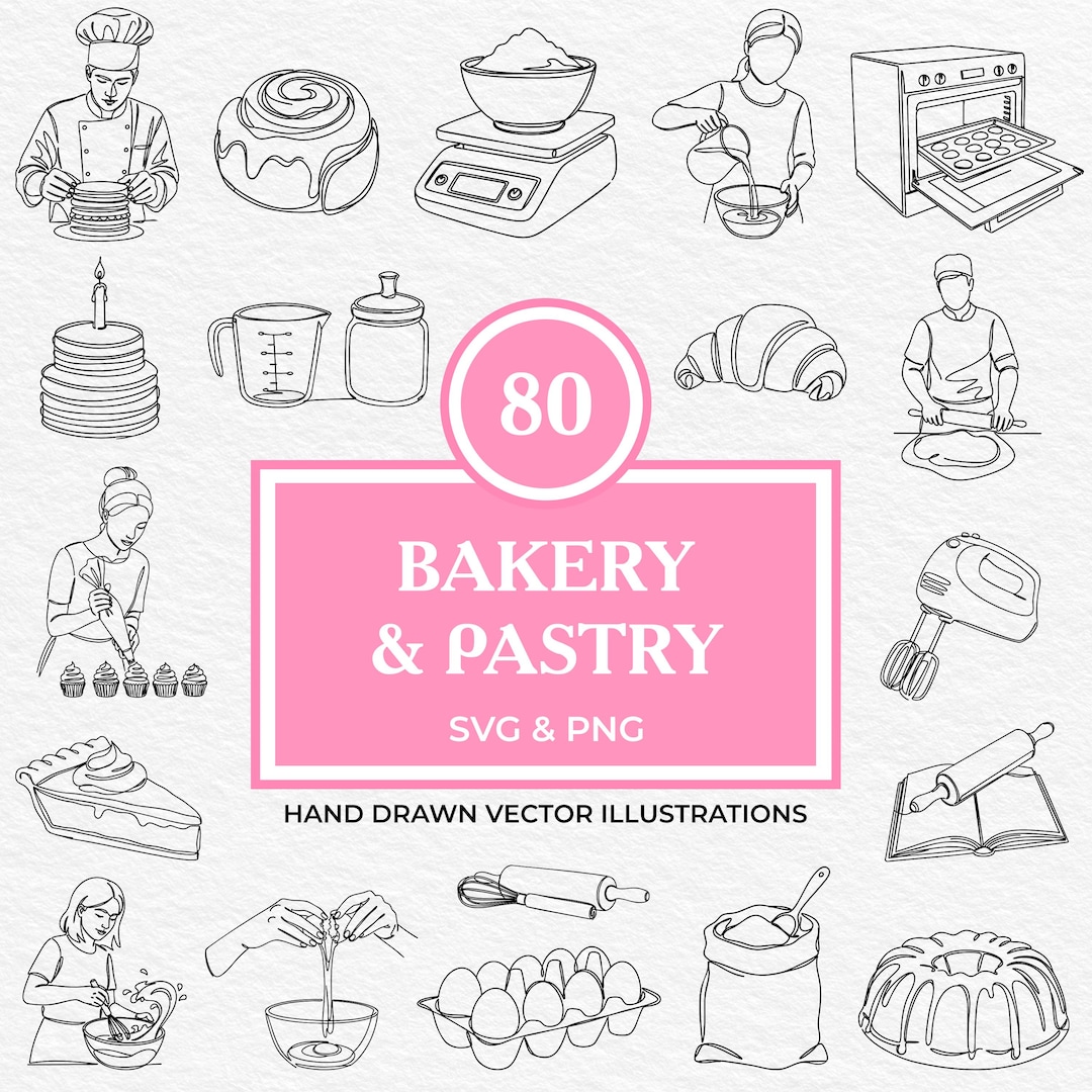 80 Bakery Pastry SVG PNG Bundle | Cakes, Pastries, Tools, Ingredients ...