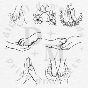 25 Dog Paws and Hands Line Art Bundle | Pet Memorial SVG PNG | Dog ...