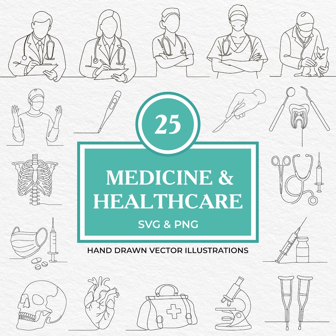 25 Medical Line Art Designs Bundle | Doctor Nurse Clipart | Healthcare ...