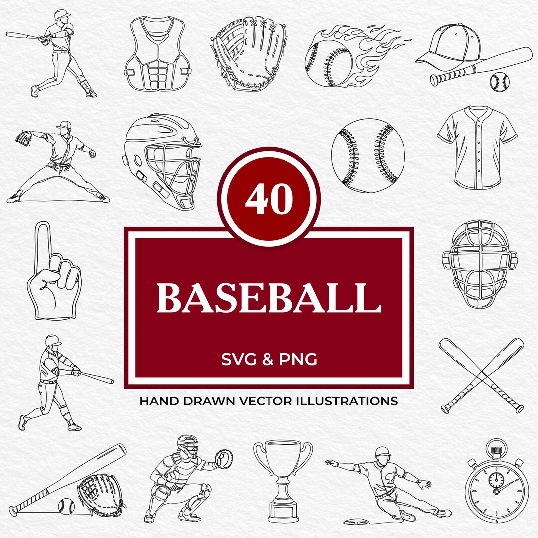 40 Baseball SVG PNG Bundle | Line Art Sports Clipart | Pitchers ...