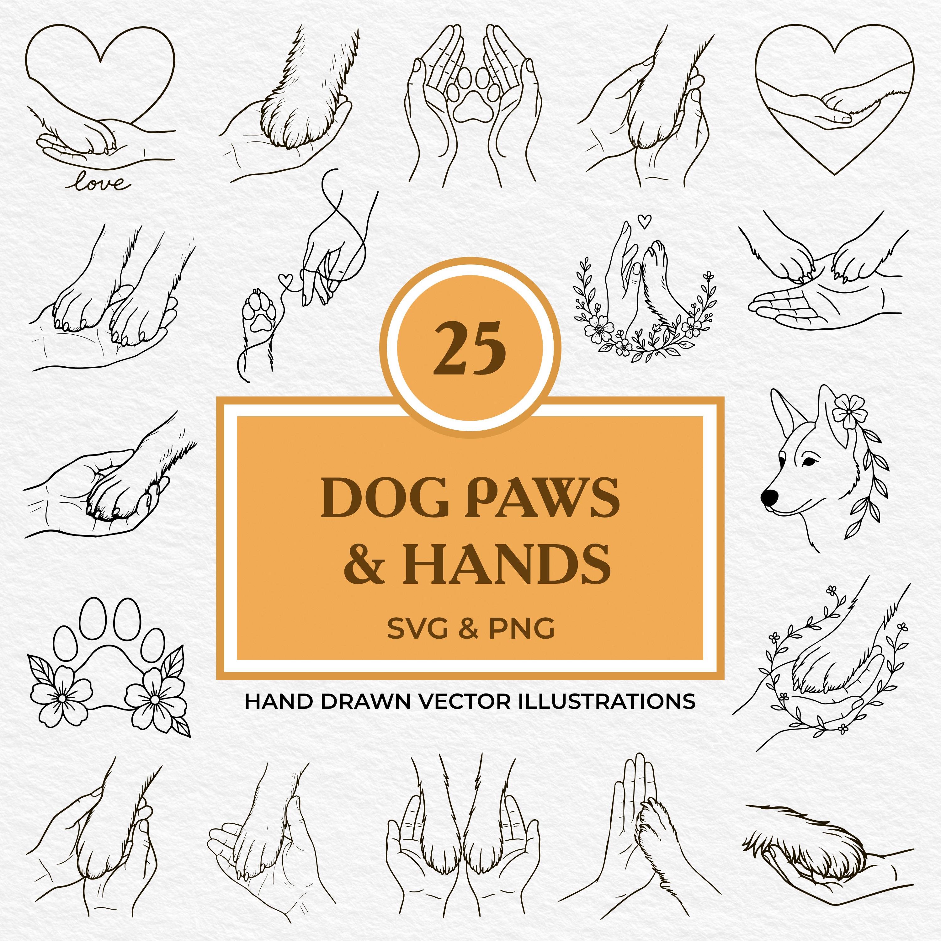 25 Dog Paws and Hands Line Art Bundle | Pet Memorial SVG PNG | Dog ...