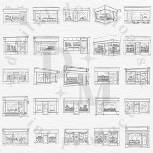 50 Storefronts SVG PNG Bundle | Hand Drawn Clipart of Boutique, Bakery ...