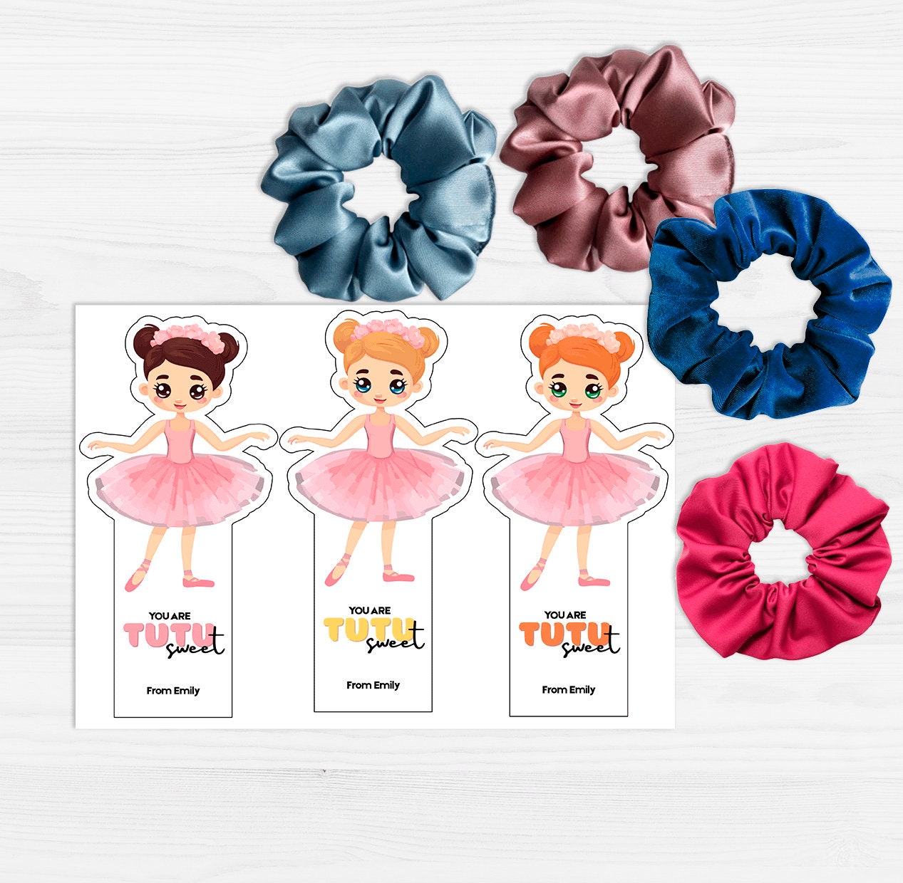 3 Printable Ballerina Scrunchie Holder Cards Tag Template Tutu Sweet ...