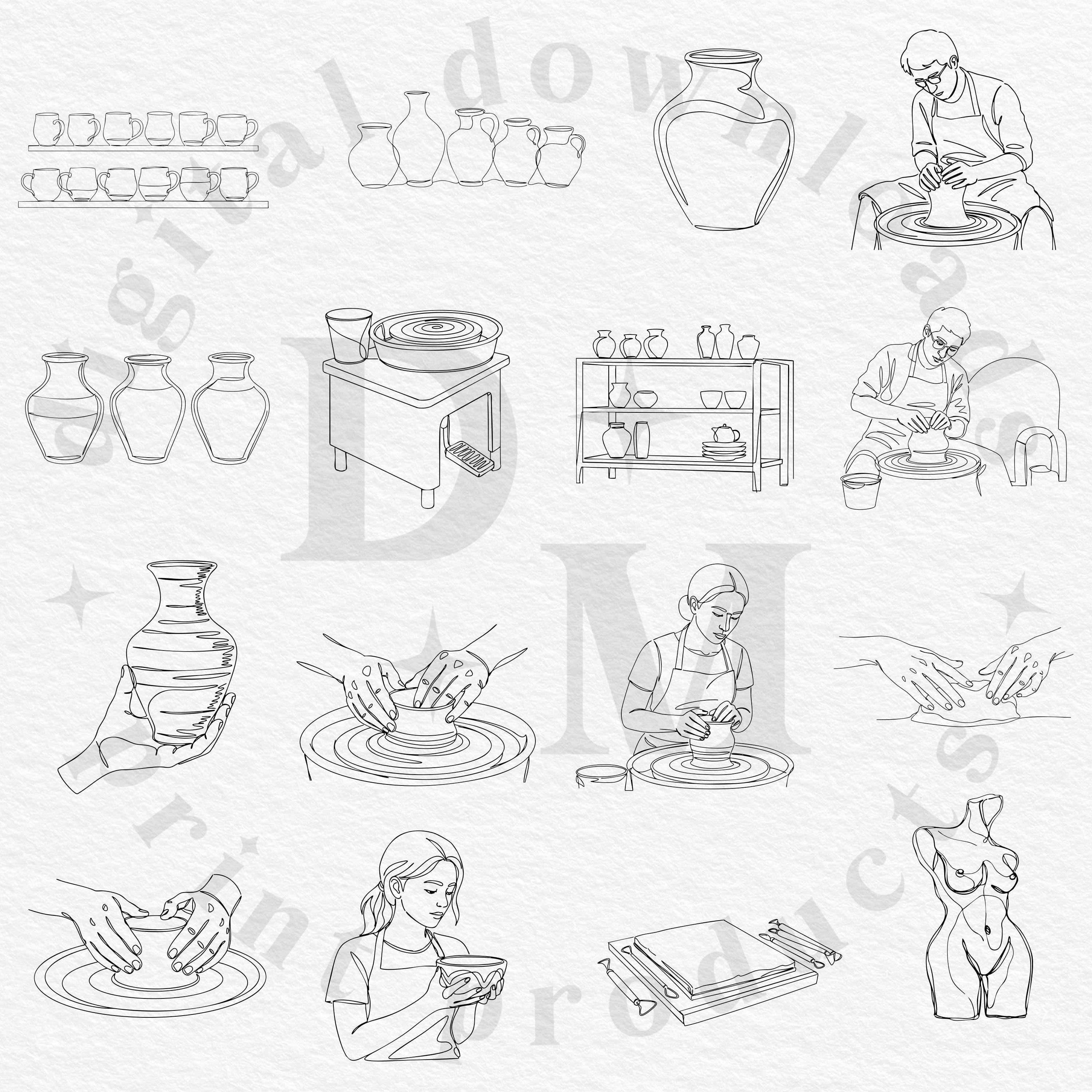 50 Pottery & Ceramic SVG PNG Bundle | Hand Drawn Clay Studio Elements ...