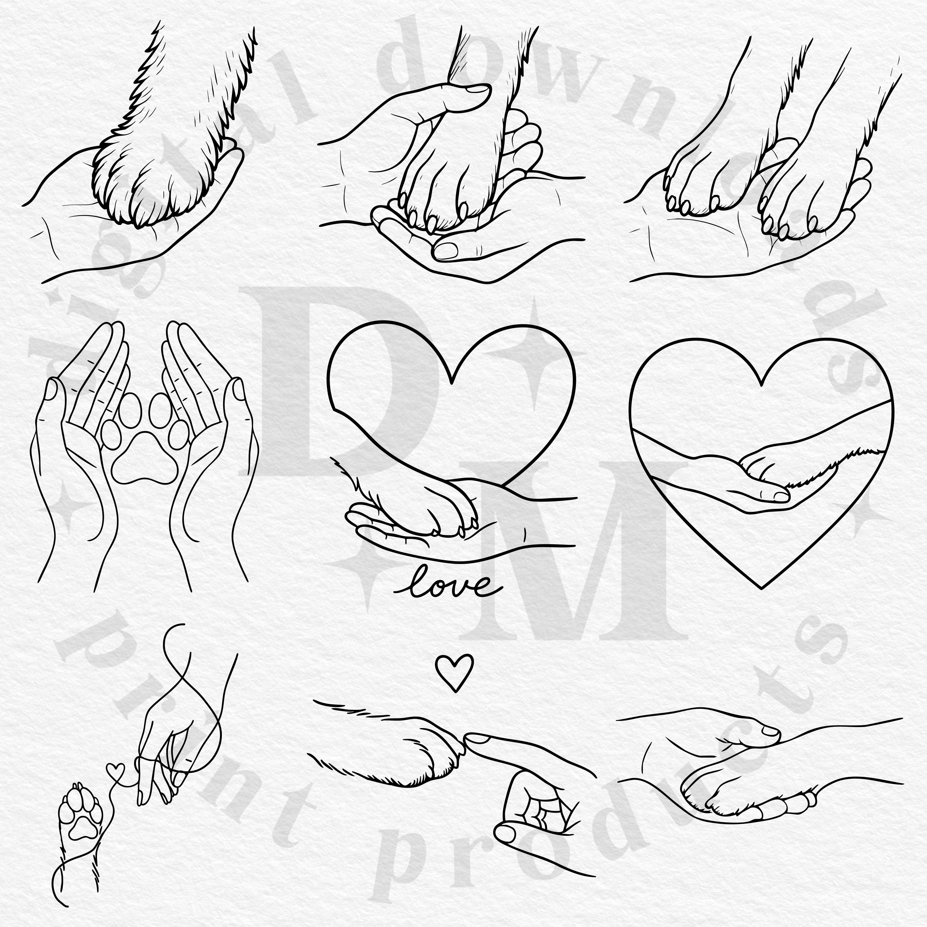 25 Dog Paws and Hands Line Art Bundle | Pet Memorial SVG PNG | Dog ...