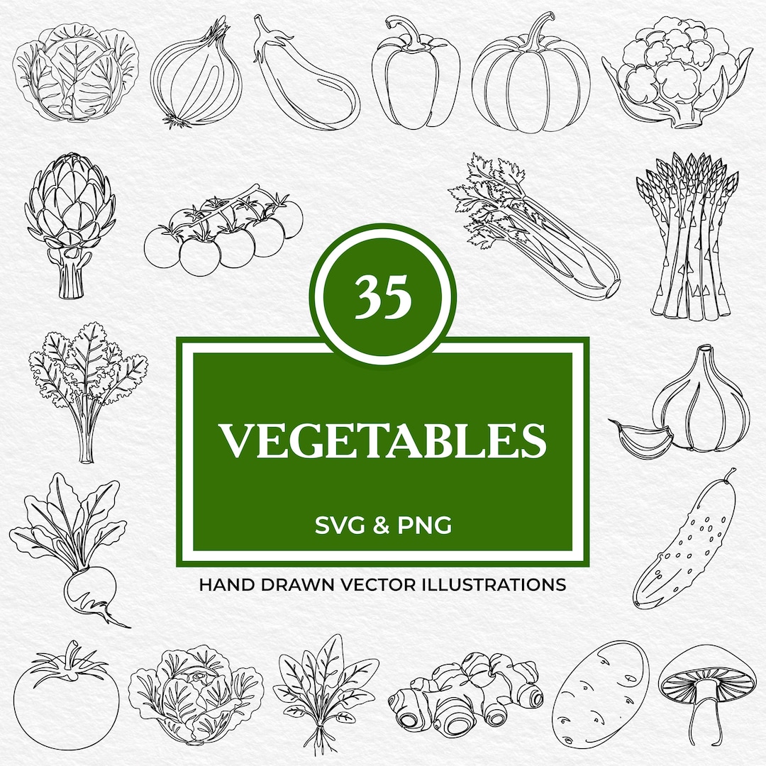 35 Vegetable SVG PNG Bundle | Botanical Garden Vegetables Line Art ...