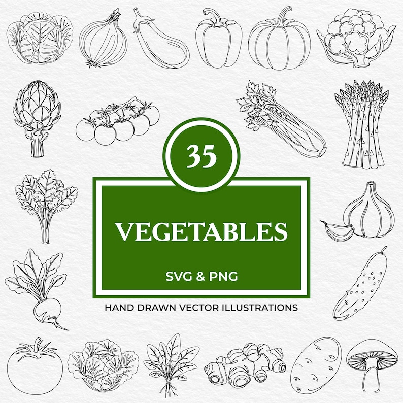 35 Vegetable SVG PNG Bundle | Botanical Garden Vegetables Line Art ...