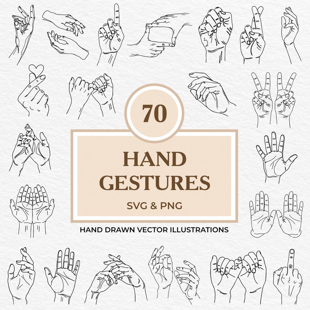 70 Hand Gesture SVG PNG Bundle | Human Hands Clipart With Peace, Love ...