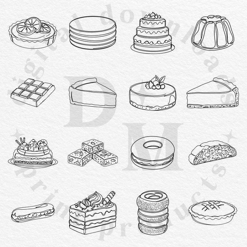 60 Dessert SVG PNG Bundle | Hand Drawn Sweets Clipart Set With Cakes ...