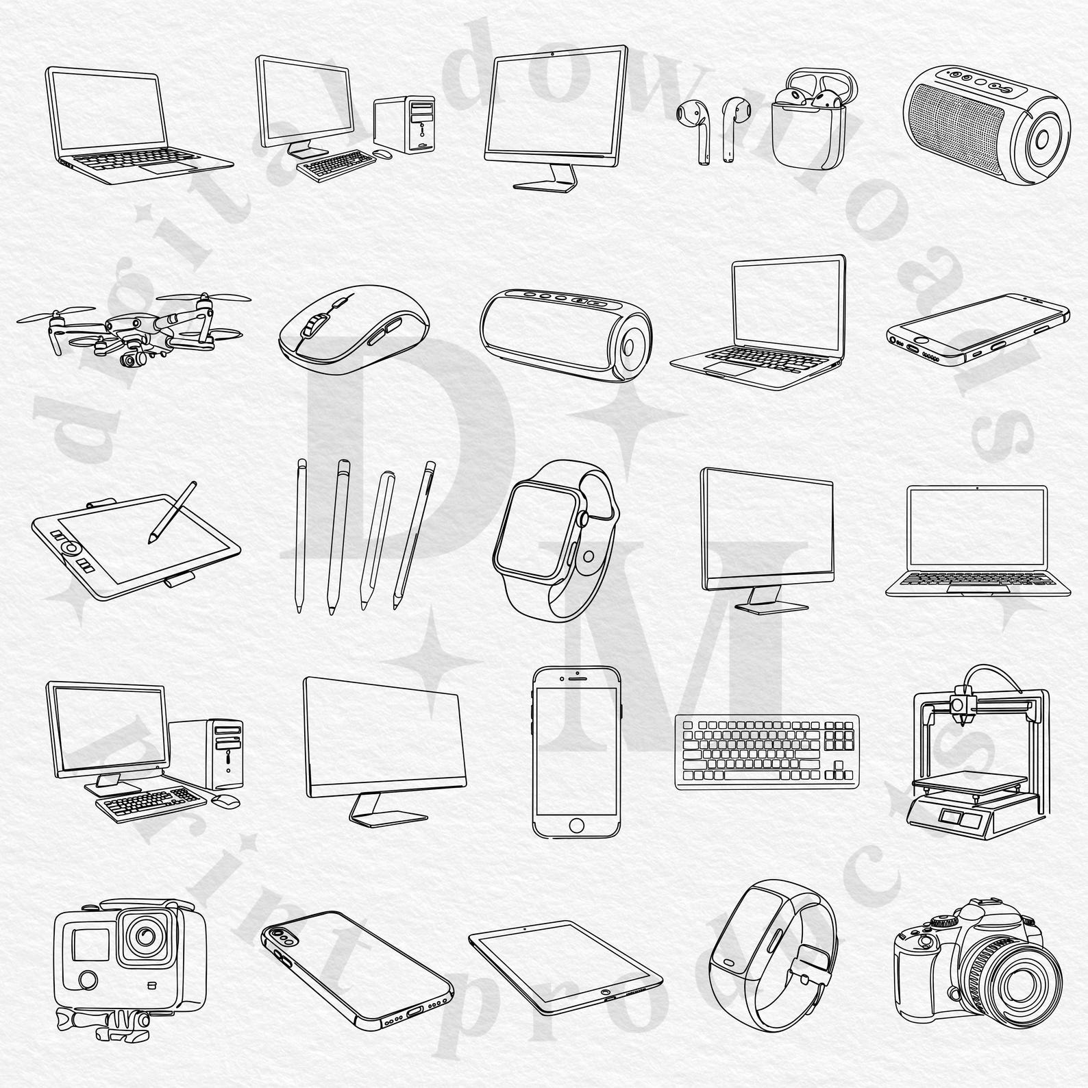 50 Modern Technology SVG PNG Bundle | Tech Gadgets Clipart Set With ...