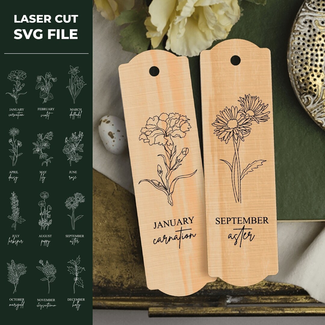 Birth Month Flower Bookmark Set With Tassel for Glowforge Laser Cut ...