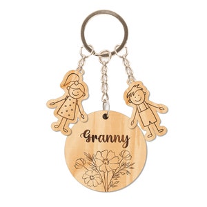 Keychain for Grandma With Grandchildren Charms Laser Cut Files Floral ...