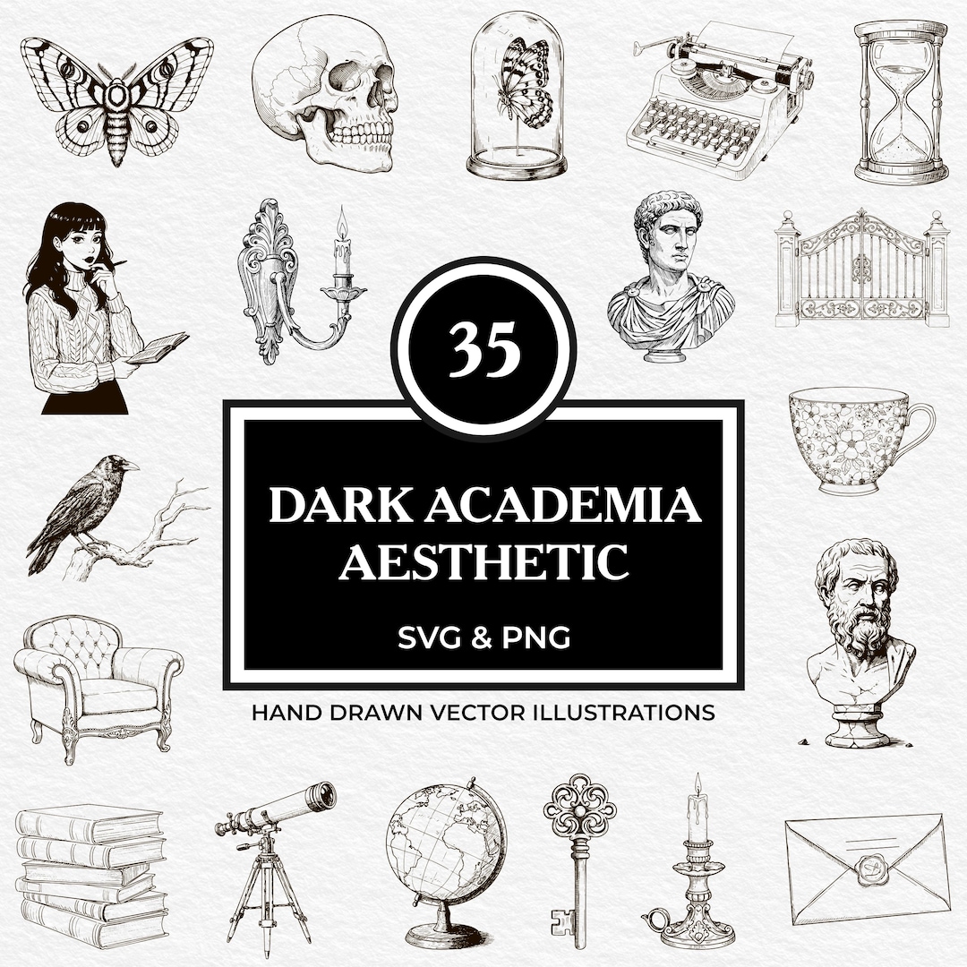 35 Dark Academia Engraving SVG PNG Bundle Vintage Skull, Busts ...