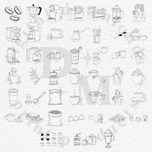 45 Coffee SVG PNG Bundle Hand Drawn Coffee Makers, Cups, Beans, Barista ...