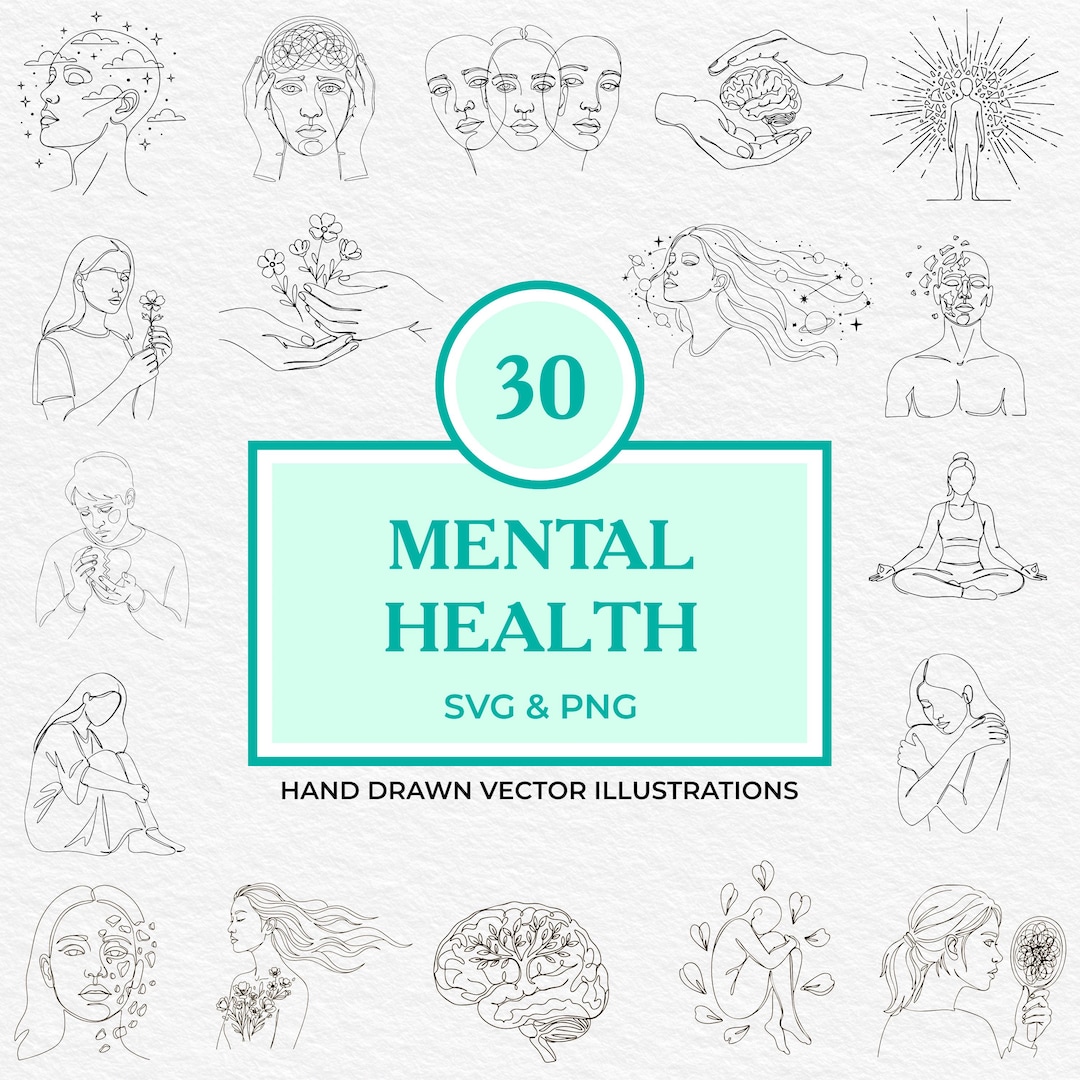 30 Mental Health One Line SVG PNG Bundle | Self-care & Emotional ...