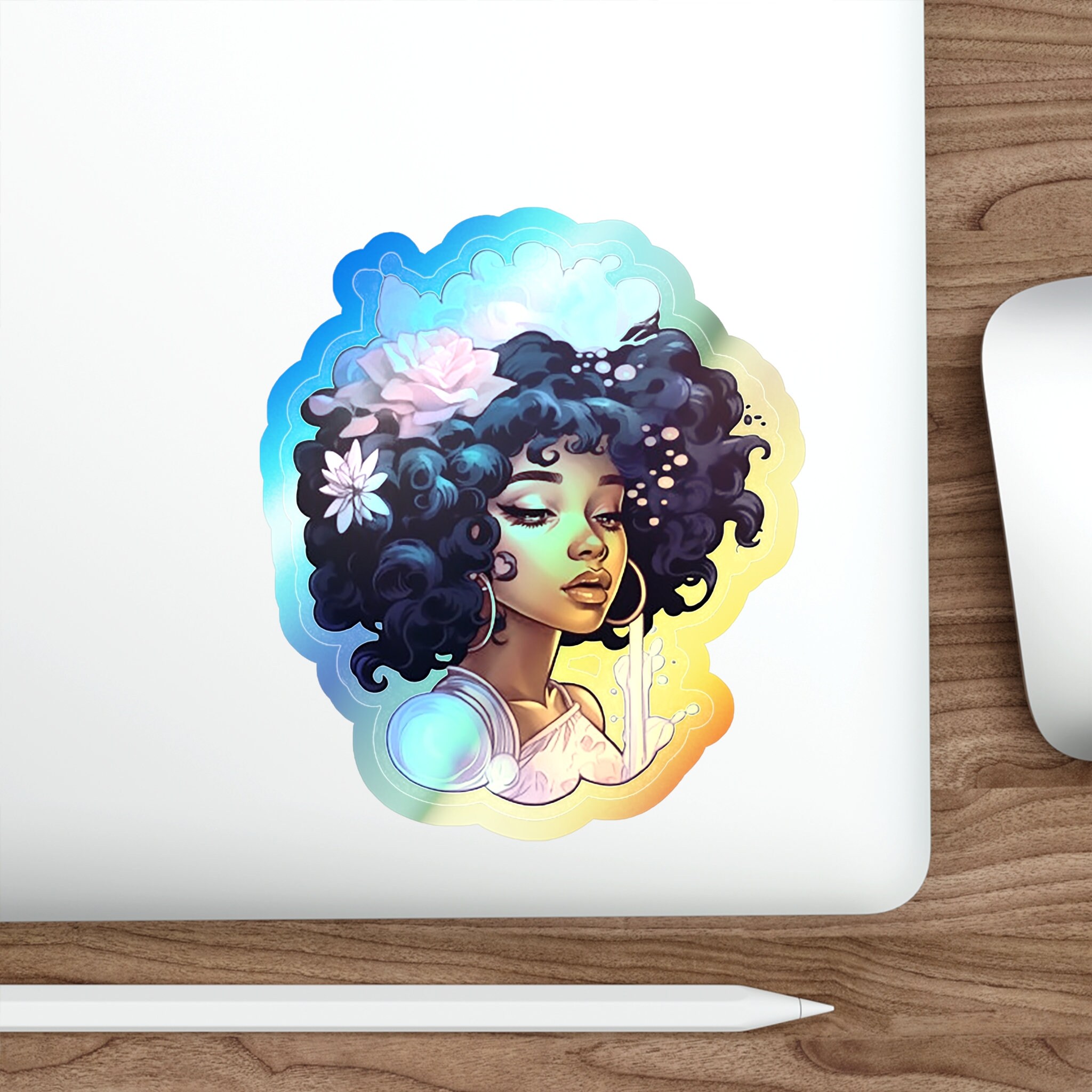 Rhythmic Reflection: Chill Anime Girl Holographic Die-cut Sticker ...
