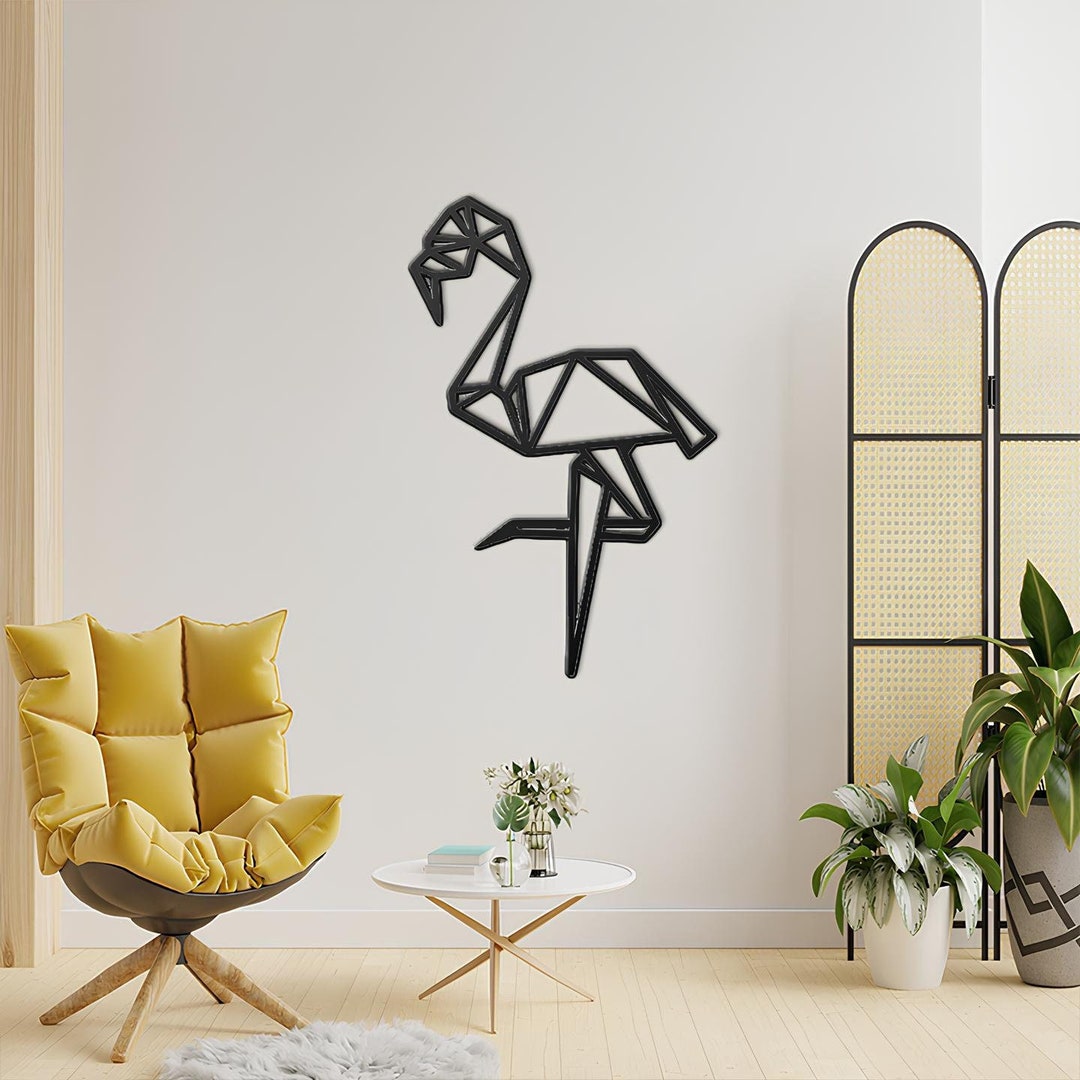 Flamingo Wall Decor, Linear Style Flamingo Wall Sign, Geometric Animals ...