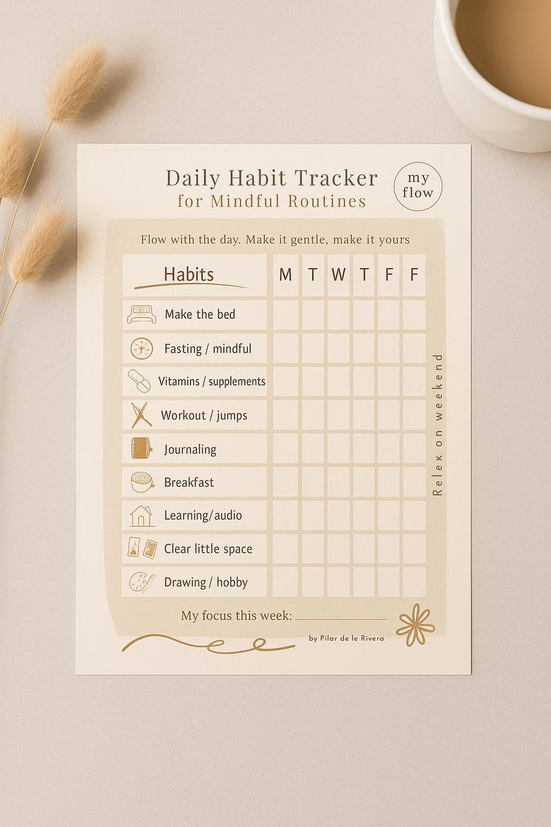 Daily Habit Tracker Printable, Minimalist Wellness Planner, Routine ...