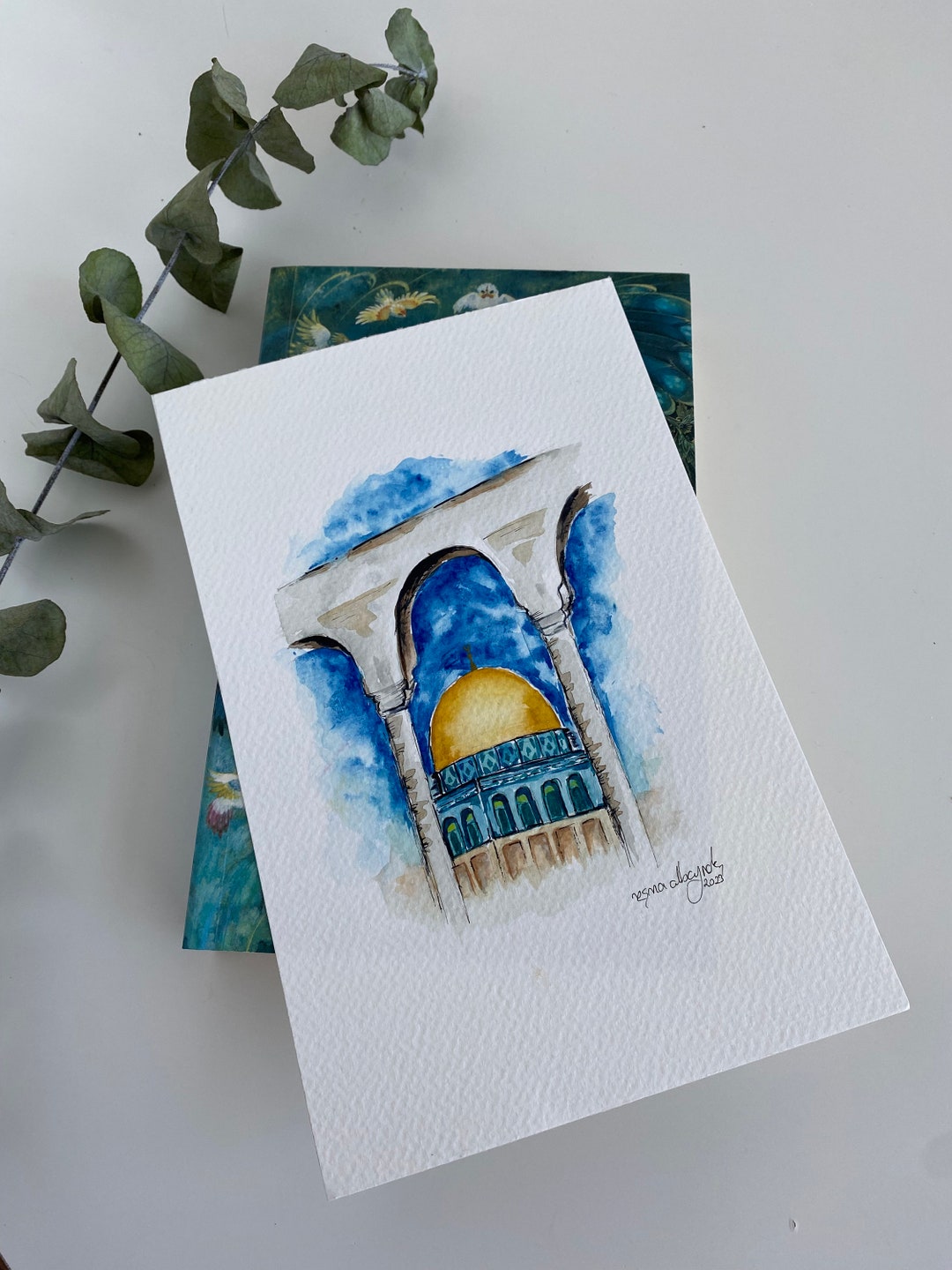 Watercolor Art Gazza Palestine Mosque Muslim Handmade - Etsy