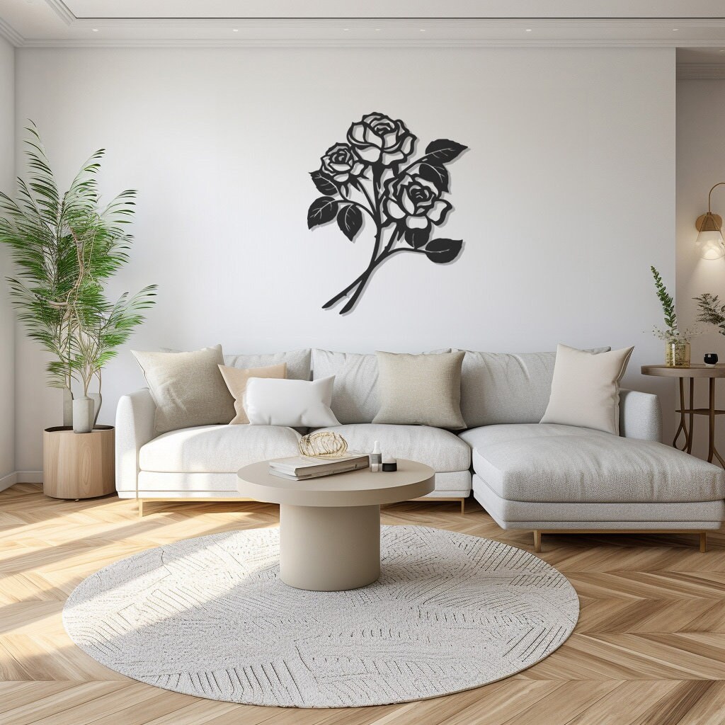 Three Roses Metal Sign-flower Wall Decor-modern Metal Wall Art-perfect ...
