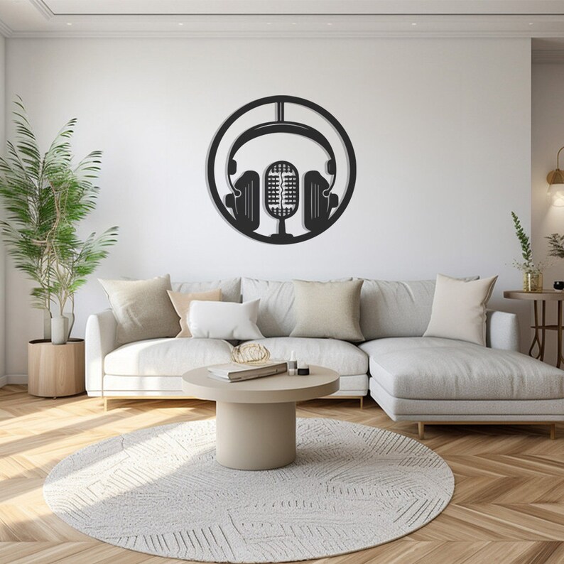 Podcast Microphone Wall Decor-music Design Metal Wall Art-earphone ...