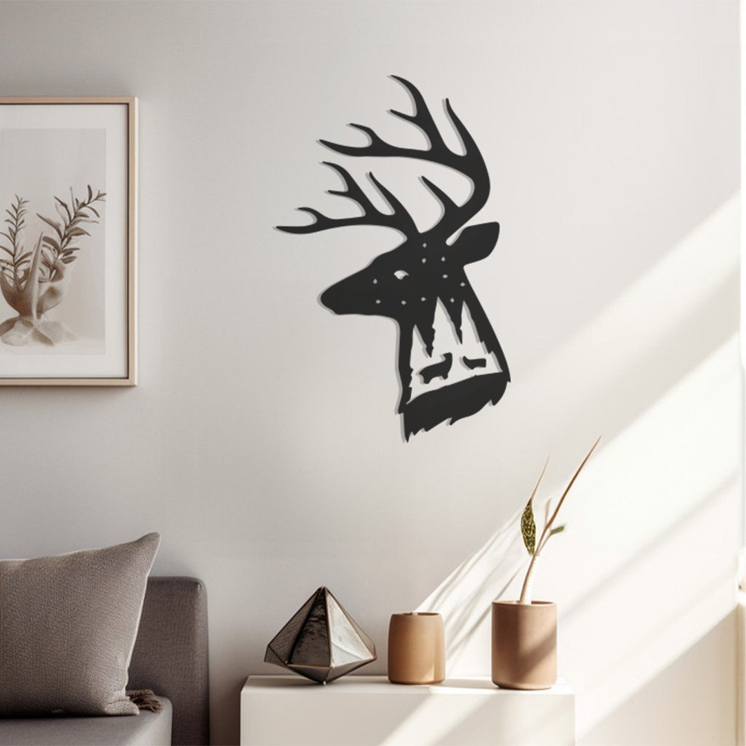 Deer Skull Design Metal Wall Art-nature Prints Decor-rustic Cabin ...