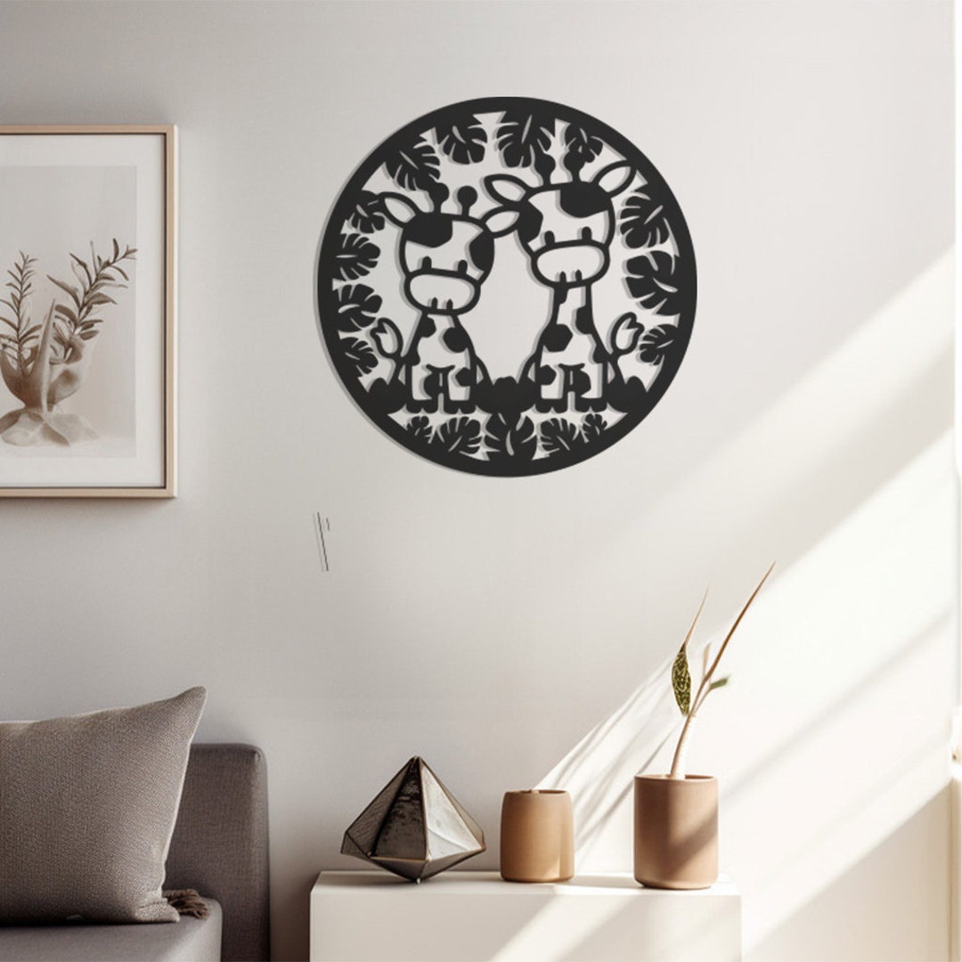 Baby Giraffe Wall Hanging-little Giraffes Metal Wall Art-playful ...