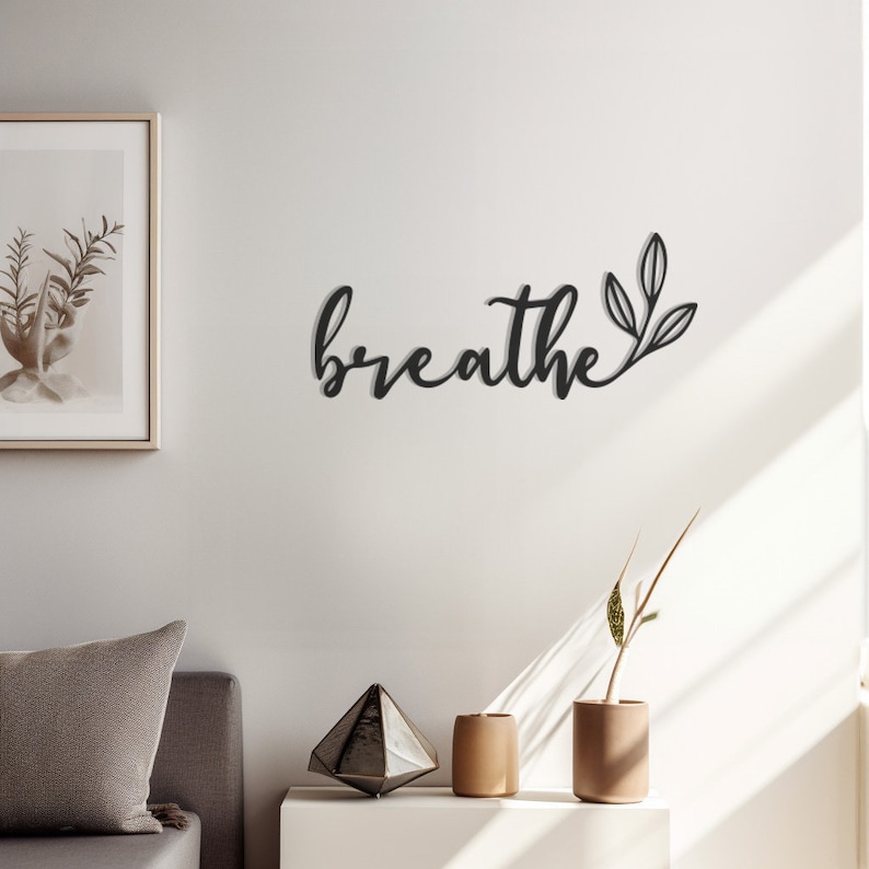 Breathe Metal Wall Art: Inspirational Word Sign, Modern Office Decor - Etsy