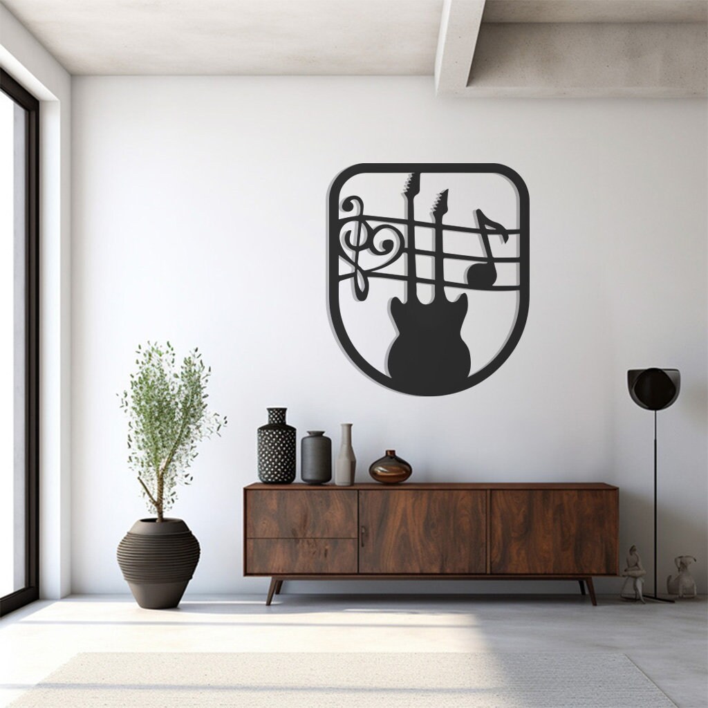 Guitar Pattern Metal Wall Art-music Themed Wall Hanging-music Notes ...