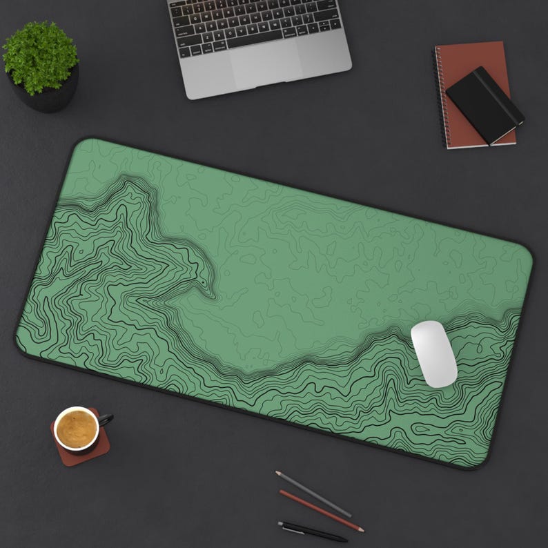 Desk Mat, Green Topographic Mouse Pad, Modern Minimalist Office Desk ...