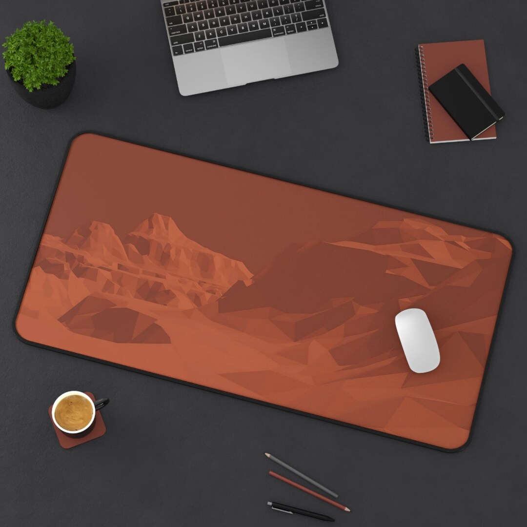 Geometric Mountain Mars Red Desk Mat, Minimalist Monochrome Home Office ...