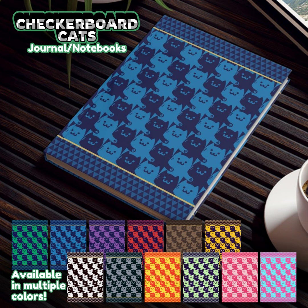 Checkerboard Cats Cute Cat Pattern Journal, Hardback Notebook, Gift for ...