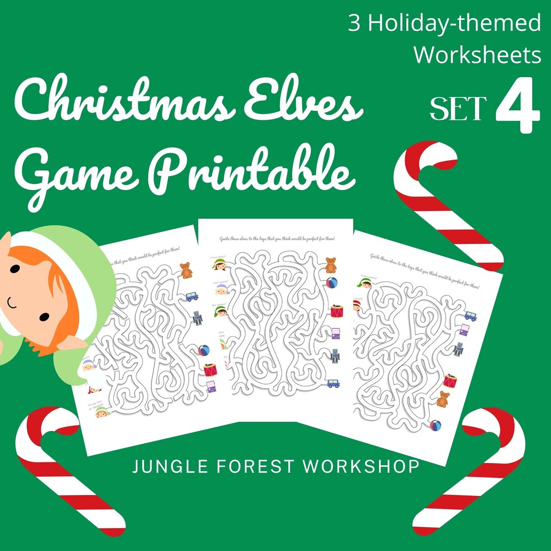 Christmas Elves Maze Game Set 4 Holiday Printable Worksheets - Etsy
