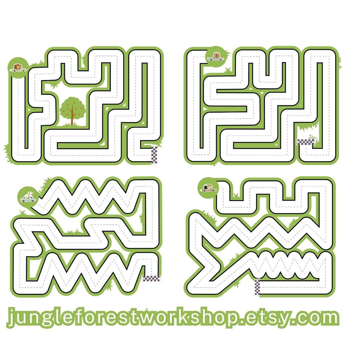 Pencil Control Road Tracing Cute Animals in Cars Pre Writing Printable ...
