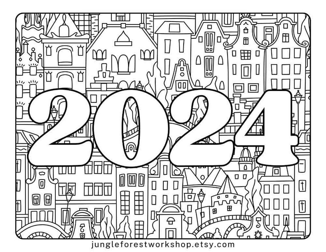 New Year 2024 Coloring Pages 3 Page Coloring Page Bundle Set 3 - Etsy