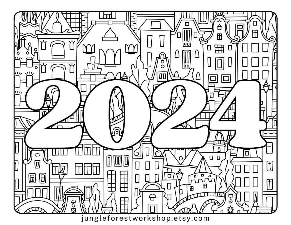 New Year 2024 Coloring Pages 3 Page Coloring Page Bundle Set 3 - Etsy