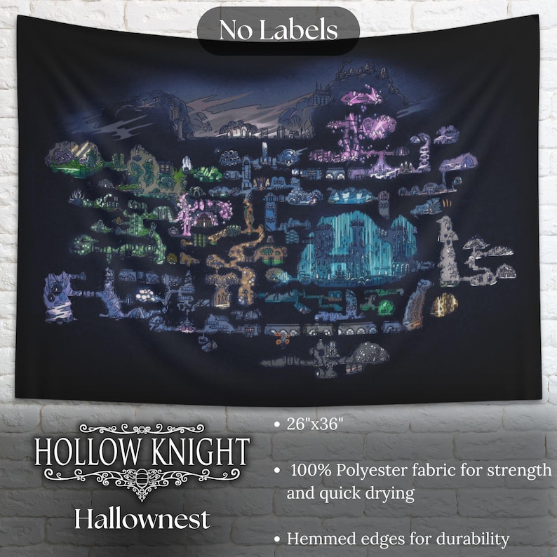 Hallownest Map Tapestry - Hollow Knight Art, Metroidvania Wall Decor ...