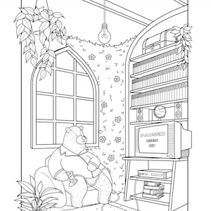 Cozy Dog and Bear Coloring Pages Set Hand Drawn Cute Relaxing Stress ...