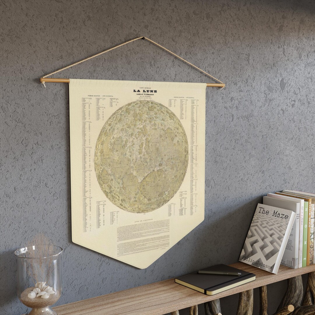 La Lune Pennant, Vintage Moon Map Scientific Illustration, Wall Banner ...