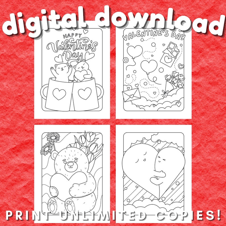 Cute Valentine's Day Coloring Pages | 4 Page Hearts Day Coloring Page ...