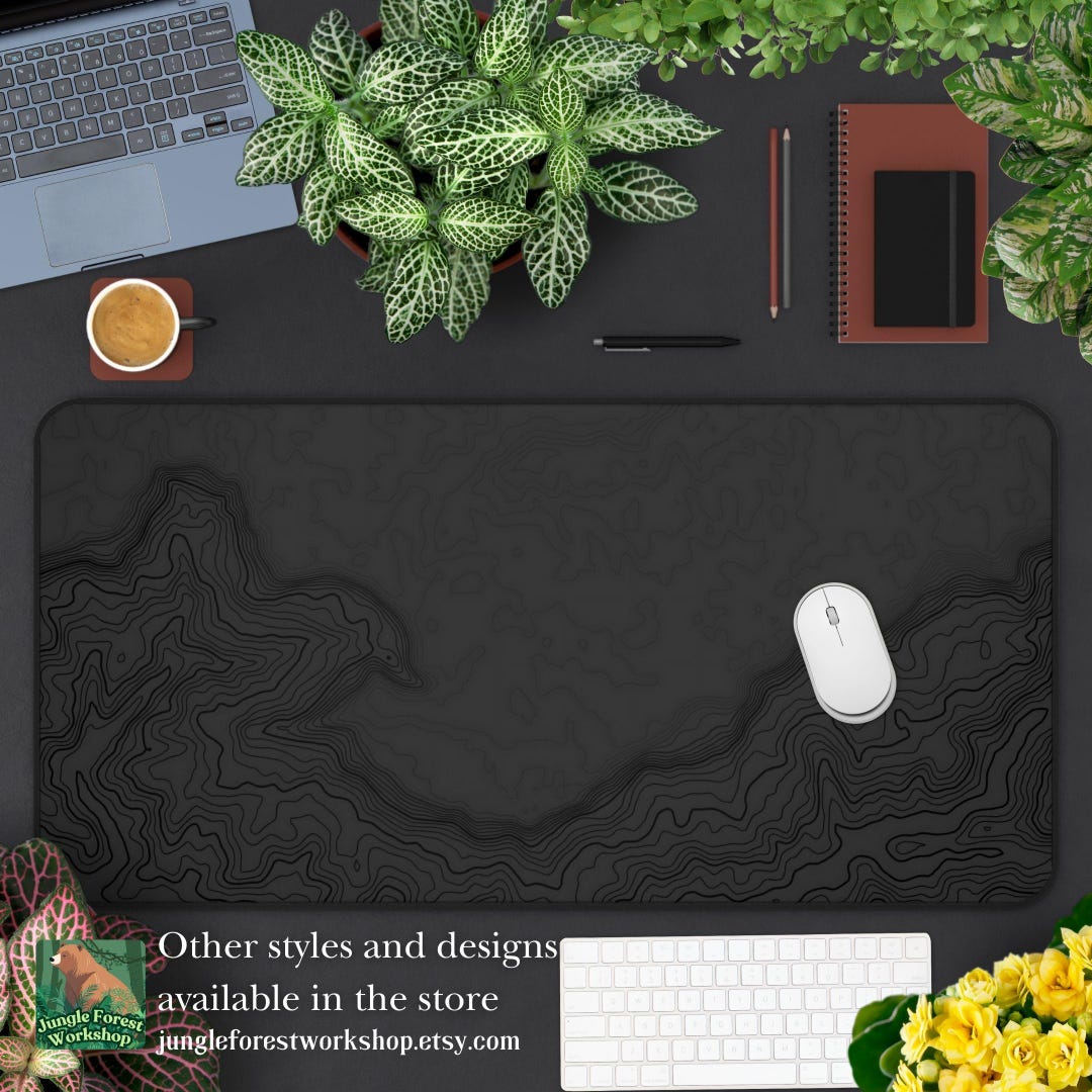 Desk Mat, Dark Topographic Mouse Pad, Modern Minimalist Office Desk ...
